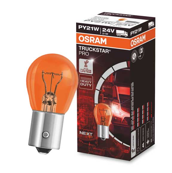 OSRAM TRUCKSTAR PRO Halogen Signal Lamp PY21W, (24V, 21W), BAU15s 7510 ...